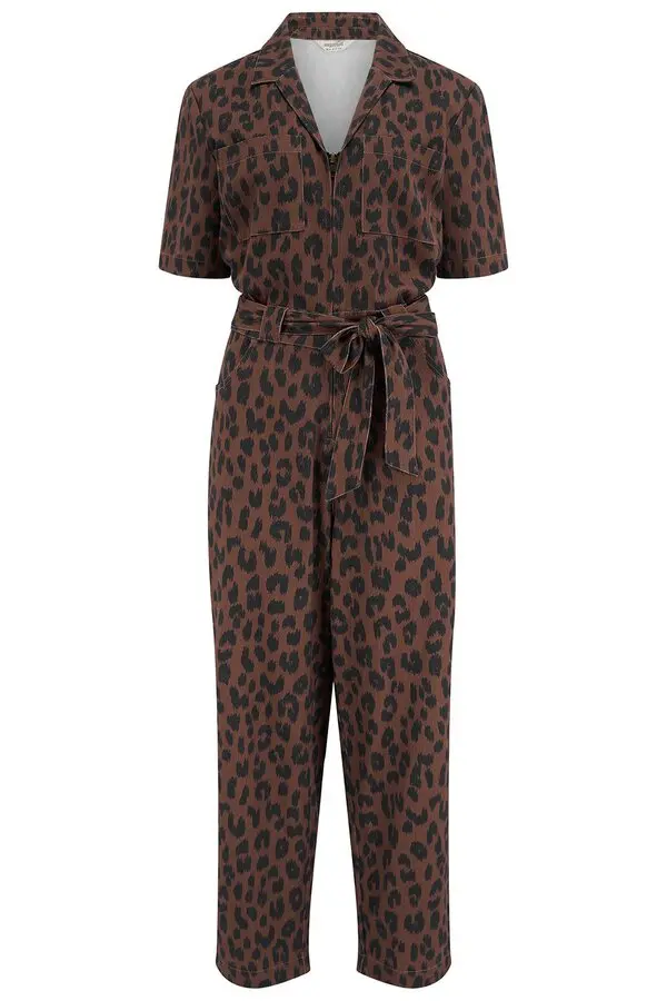 SUGARHILL BRIGHTON Meredith Boilersuit Rust, Navy, Ikat Leopard - Brown