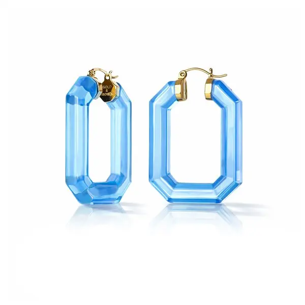 GOLD & HONEY Blue / Gold Emerald Gemstone Lucite Hoop Earrings In Blue - Blue/gold