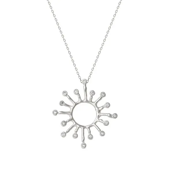 SPERO LONDON Sun Sunburst Large High Quality Crown Natural Textured Molten Sterling Pendant Necklace - Silver