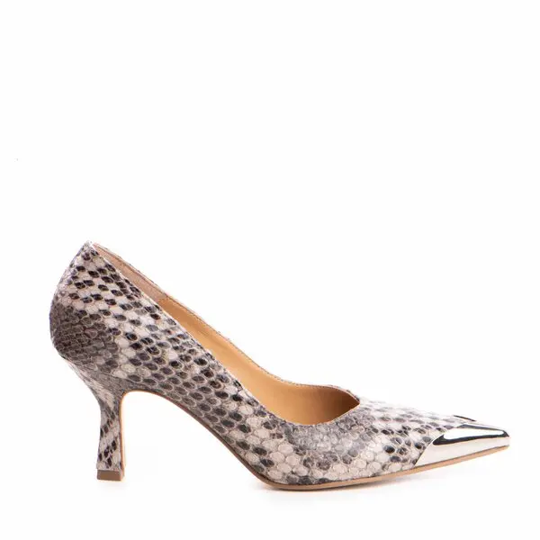THE 5TH ELEMENT Neutrals Aven Snake Print Leather Pumps With Metal Tip - Black