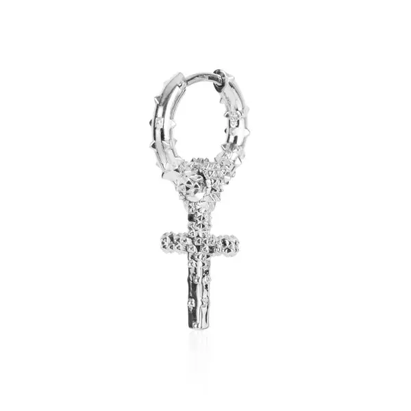 KASUN LONDON Cross Hoop Earrings - Silver