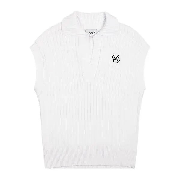 VELD Palm Springs Va Script Knit Sleeveless Polo - White