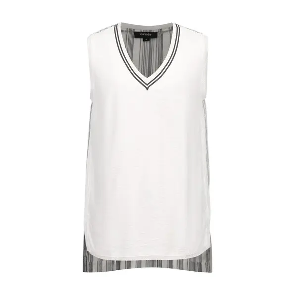 SMART AND JOY Long V-neckline Bi-material Top - White