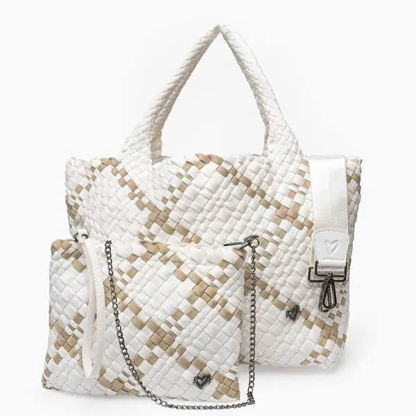 PRENELOVE London Large Woven Totes White & Tan - Brown/white
