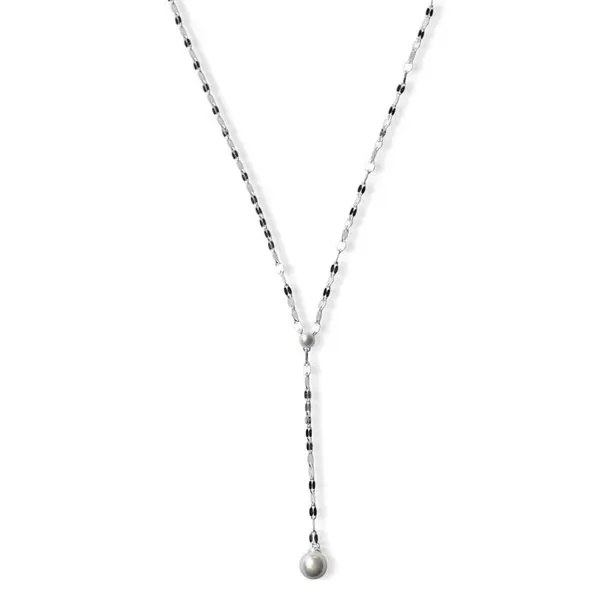 FV JEWELLERY Perle Fresh Water Pearl White & Lariat Necklace - Silver