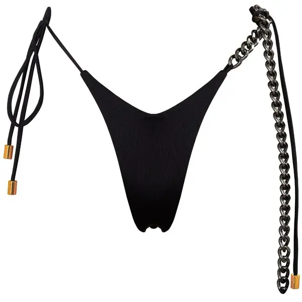 ANTONINIAS Lisome Double Layered Seamless Bikini Bottoms With Metal Chain - Black