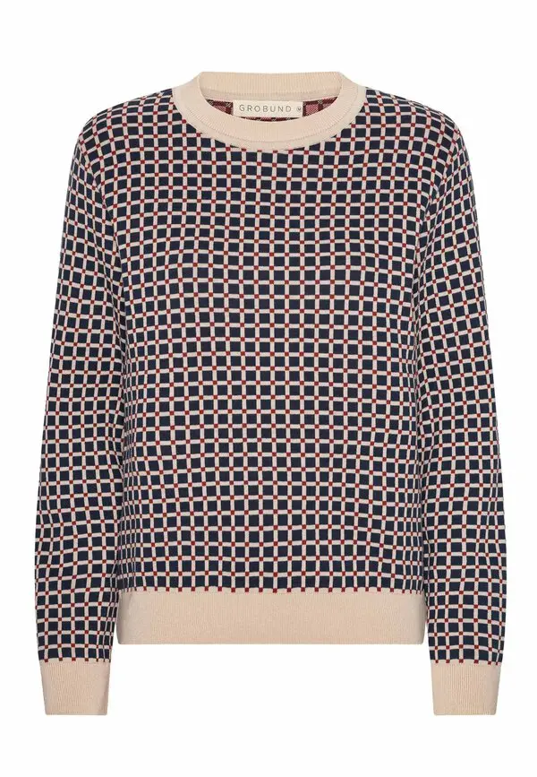 GROBUND Frida Knitted Blouse The One With Mosaic Details - Blue/red