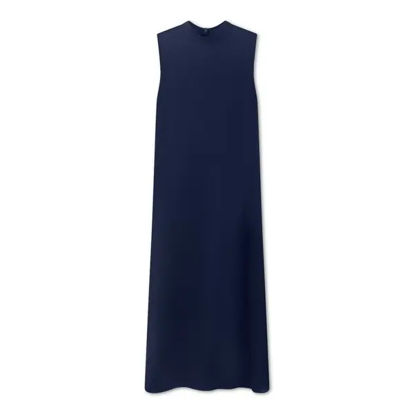 ROCH PEREL Navy Satin Turtleneck Dress - Blue