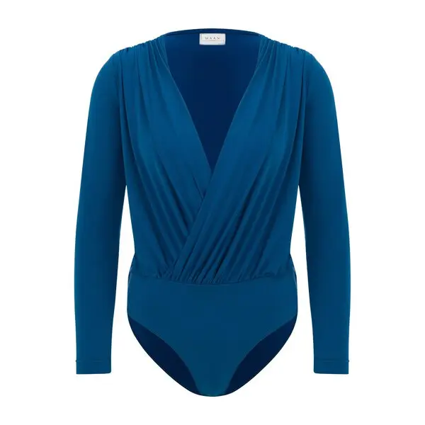 MAAN ISTANBUL Deep V-neck Bodysuit Indigo Out Of Time - Blue