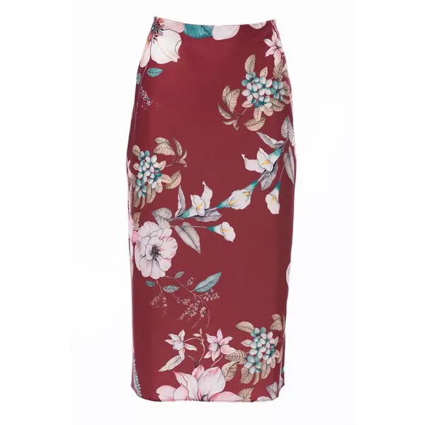 CARLOSLINES Bias Skirt In Romantic Floral Print - Red