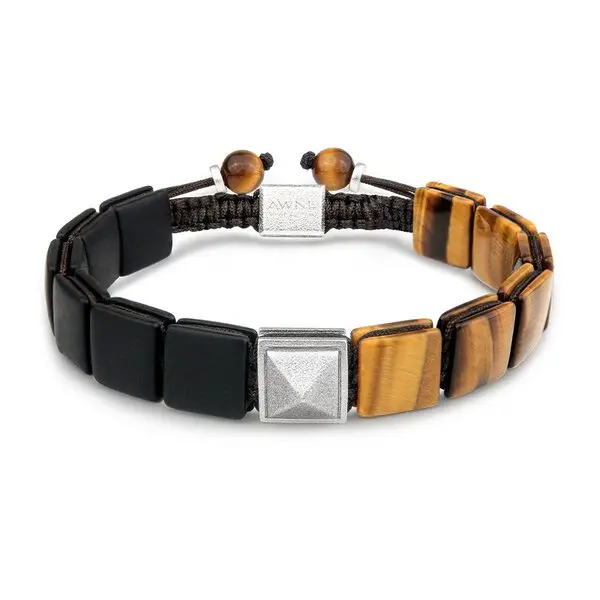 AWNL Pyramid Tiger Eye & Onyx Macrame Bracelet - Black