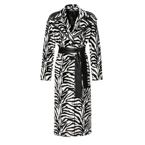 AGGI BY HALEWSKI Maxine Monochrome Coat With Zebra Print And Vegan Leather Trim