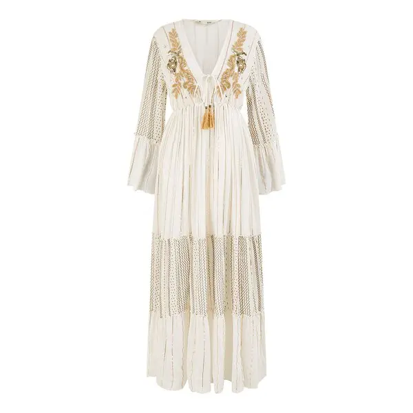 YUMI Metallic Embellished Maxi Dress With Long Sleeves - White