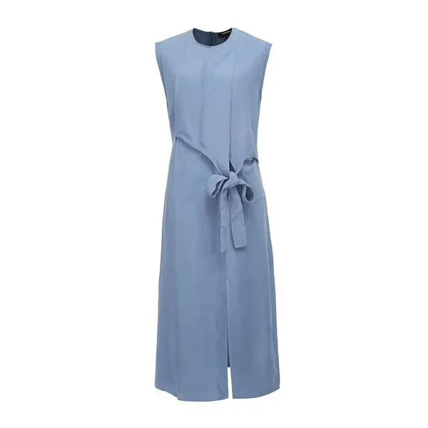 SMART AND JOY Cupro Draped Side Tie Midi Dress - Blue