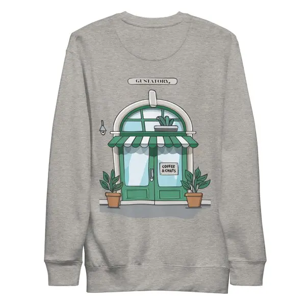 ANCHOR & CREW Carbon Gustatory Coffee & Chats Cotton Blend Embroidered Sweatshirt - Grey