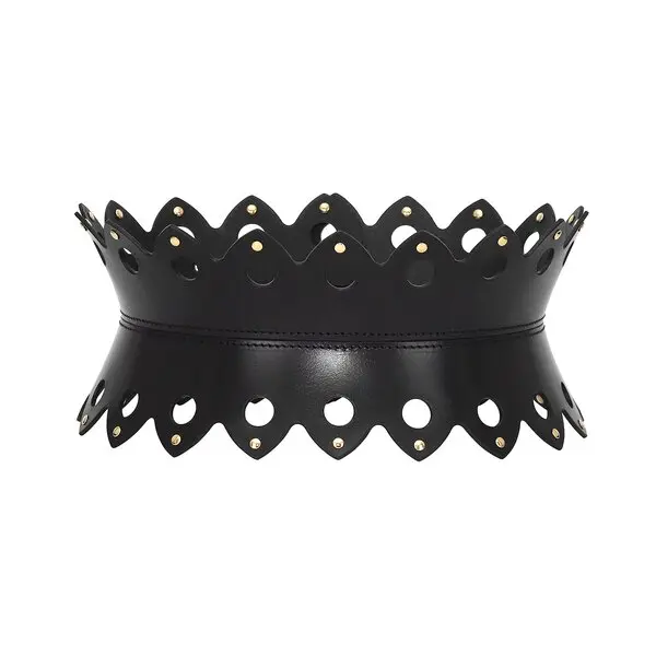 HAUTE CUIR Embellished Feuille Hourglass Belt - Black