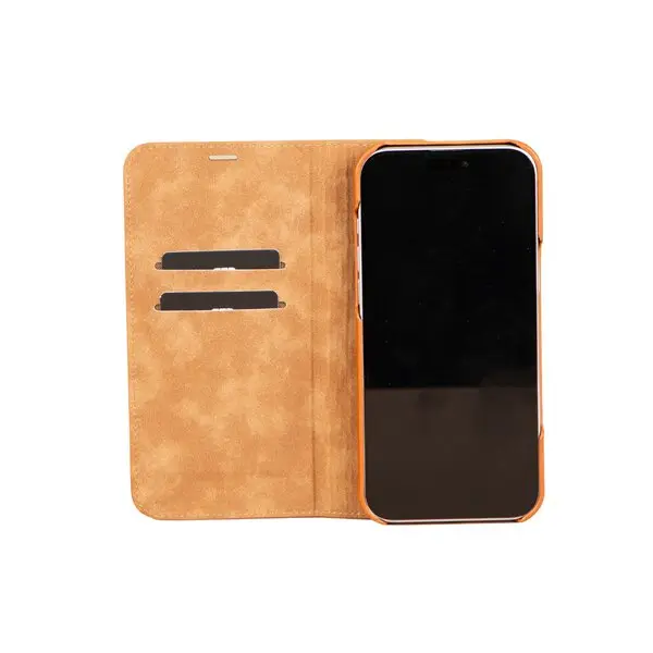 LEATHERE Iphone 16 Series Leather Wallet Case Brown Seoul - Orange