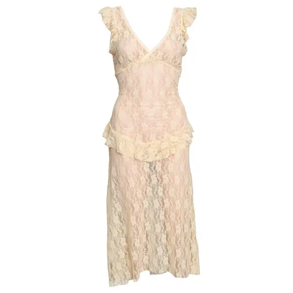 LOVE AND NOSTALGIA Summer Love Lace Midi Dress Lemon - Yellow