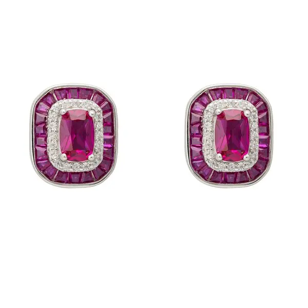LATELITA Red / Silver / White Great Gatsby Stud Earrings Ruby Silver - Red/silver/white