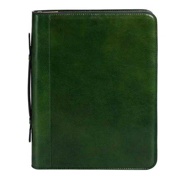 TIME RESISTANCE Leather Portfolio With Binder Joy In The Morning - Green