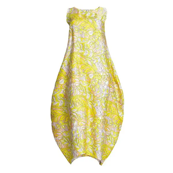 BIANCA POPP Semiballoon Dress In Pink Floral Print - Yellow