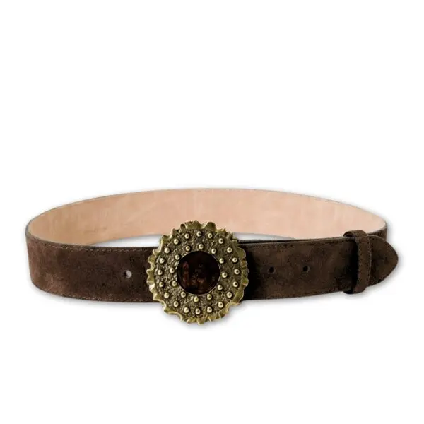 JUAN-JO Suede Belt With Round Metallic Enamel Buckle - Brown