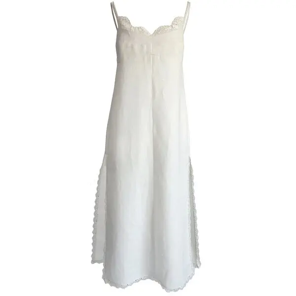 LANGNER Linen Beach Dress With Lace Details And Side Slits - White