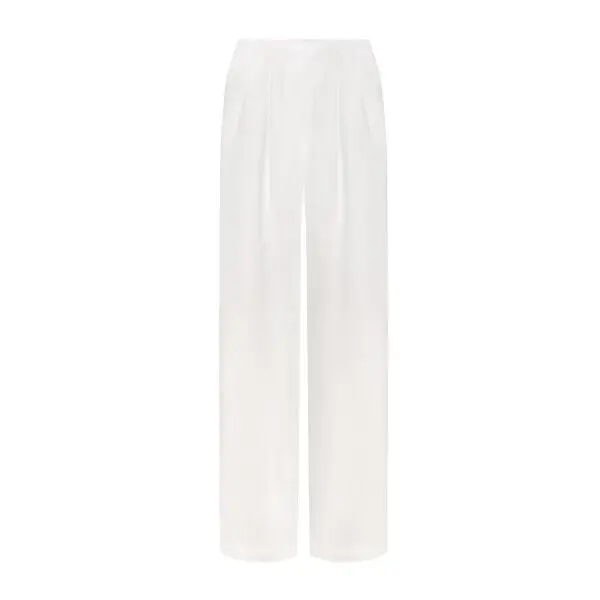 MANDRAGORA Neutrals / Ecru Linen And Viscose High-waisted Pants With Flowing, Wide Legs -ora - White