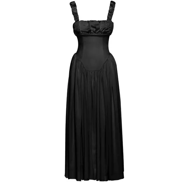 MISS CIRCLE NEW YORK Noreen Satin Drop Waist Maxi Sundress - Black