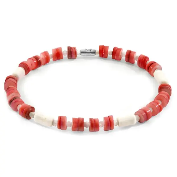 ANCHOR & CREW Maisie Silver & Freshwater Shell Skinny Bracelet - Red