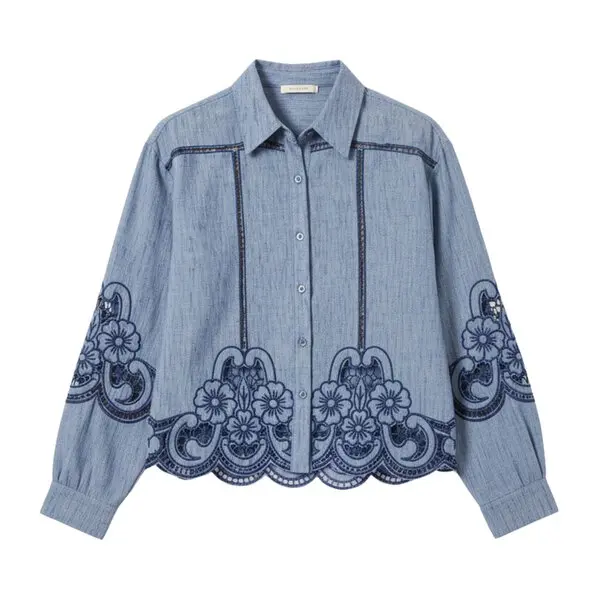 LATELIER LONDON Laser-cut Embroidered Cotton Shirt - Blue