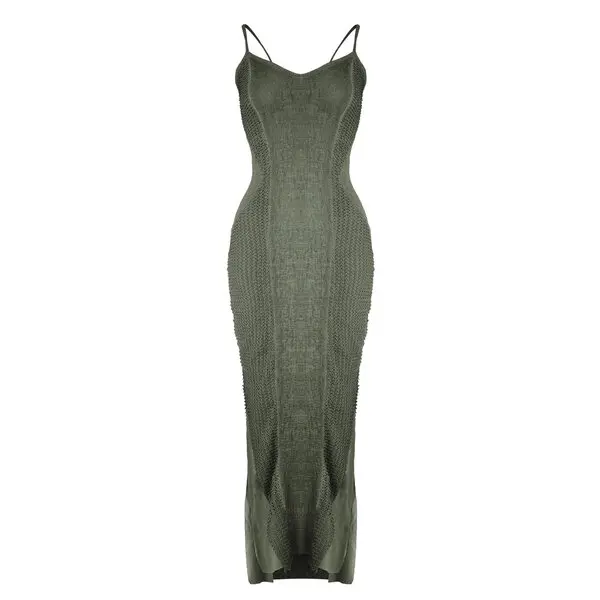 ZHENABIA Armor Dress Khaki Boho Sexy Dress - Green