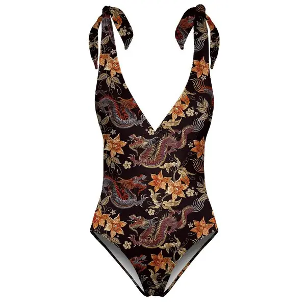ALOHA FROM DEER Japanese Dragon One Piece Swimsuit - Brown