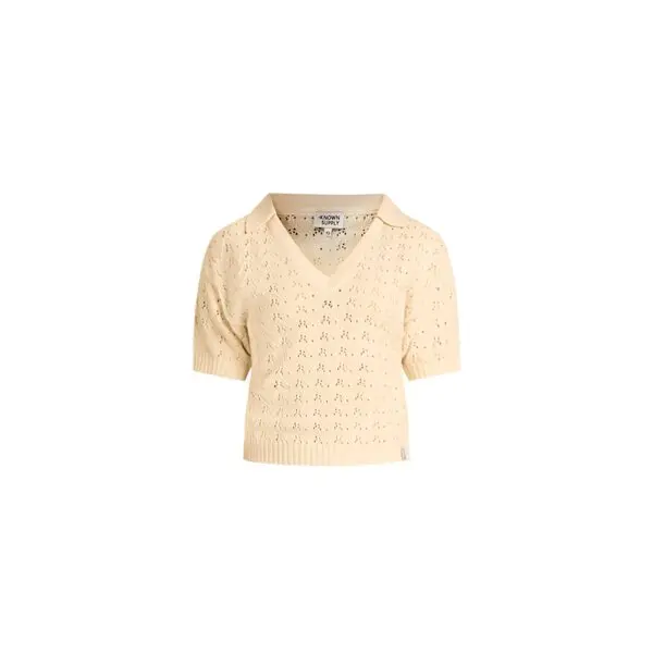 KNOWN SUPPLY Collared Sweater Top Amelia Pearl - White