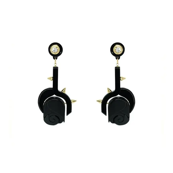 GISSA BICALHO Handmade Acrylic Earring Rose Pendant - Black