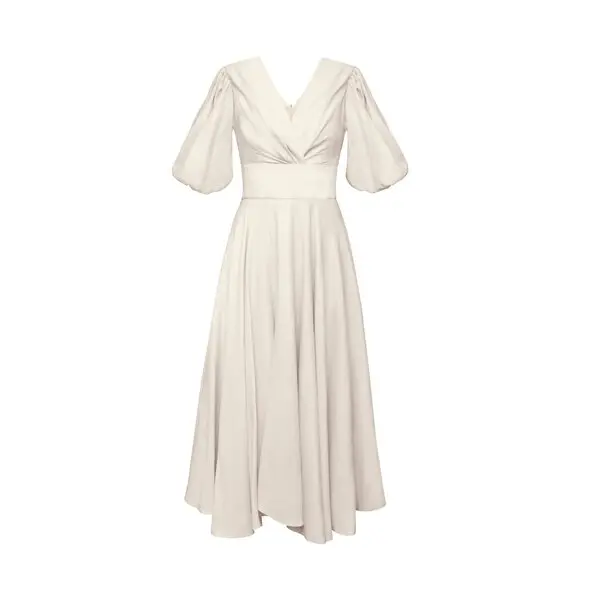 ALINA CERNATESCU Neutrals Swan Sustainble Linen Bamboo Cockail And Elegant Day-to-night Midi Dress - Beige