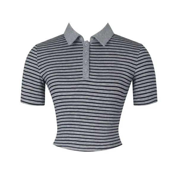 MISS CIRCLE NEW YORK Westley Grey & Navy Lyocell Jersey Striped Polo Top - Blue/gray