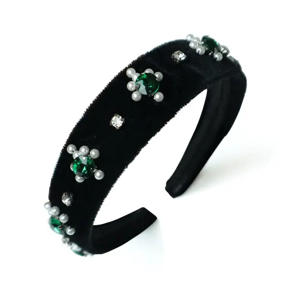 2KSTYLE Aida Crystal Hand-embellished Velvet Headband - Black