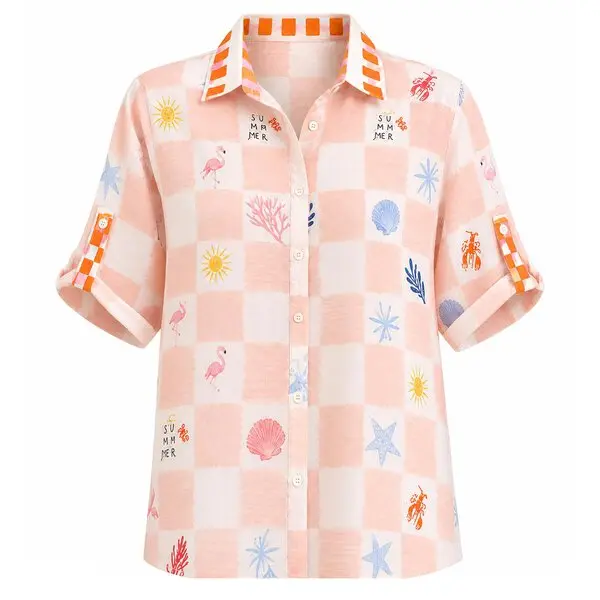 Loveist Store Angel Linen Blend Short Sleeve Shirt - Pink