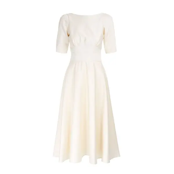 SOFIA TSERETELI Satin Boatneck Dress With Half Circle Skirt - White