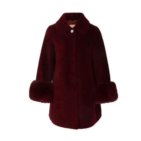 SANTINNI Fairytale Wool & Faux Fur Teddy Coat In Rosso - Red