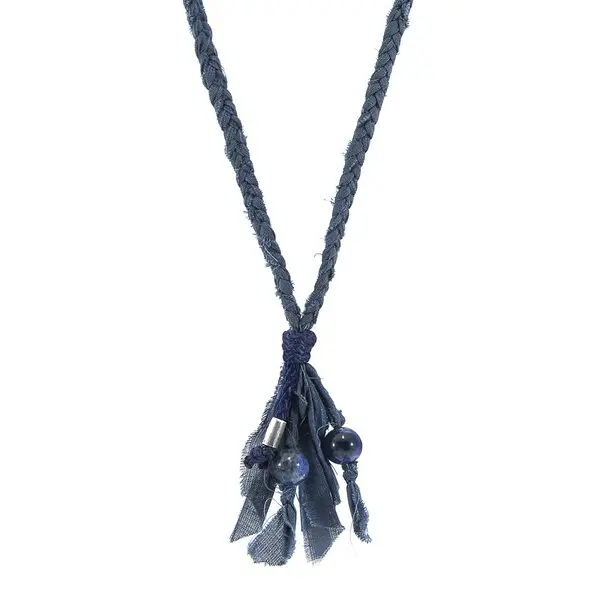 ANCHOR & CREW Sodalite Marcus Silver, Stone & Braided Cotton Voile Skinny Necklace X Wrap Bracelet - Blue