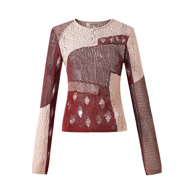 FULLY FASHIONING Brown / Red Razel Pullover - Brown/red