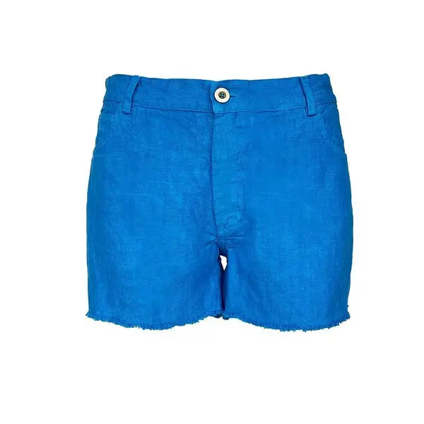 Haris Cotton Linen Cut Hem Shorts Sapphire - Blue
