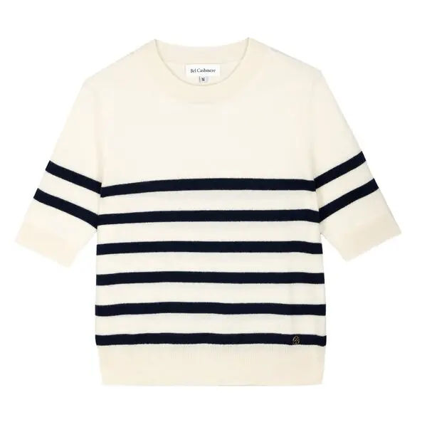 BEL CASHMERE White / Blue Roma Cashmere Sweater Stripped - White/blue