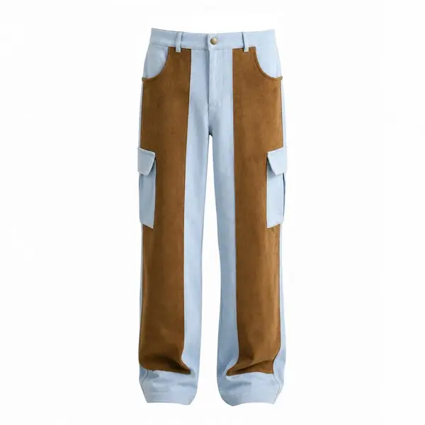 LUROQ LONDON Blue / Brown Color Block Trousers - Blue/brown