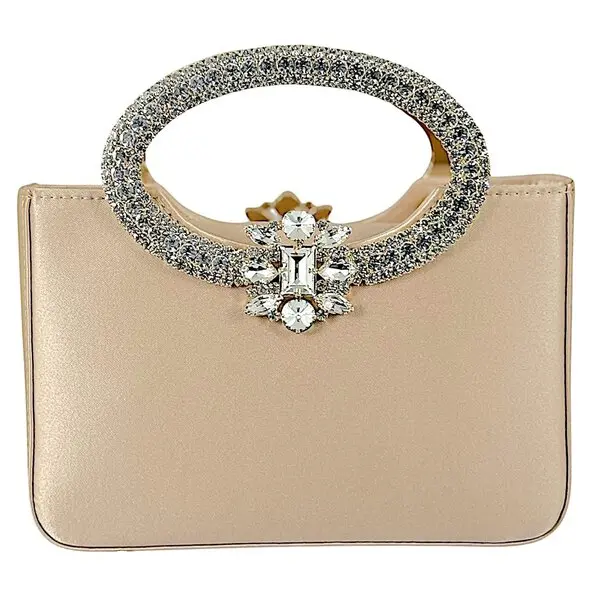 DAMAPREZIOSA Neutrals Dama Venus Powder Satin Jewel Clutch - Pink