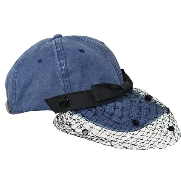MISA HARADA MILLINERY Gigi Veiled Baseball Cap In Washed Denim - Blue