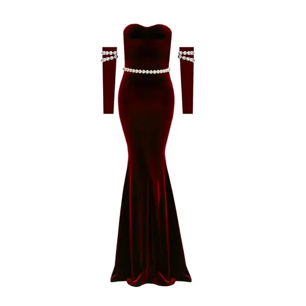 NUR KARAATA Eternal Pearl Dress - Red