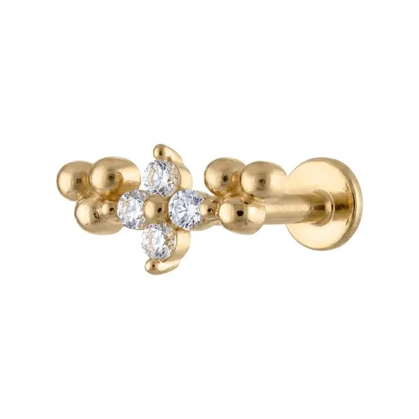 Zahav Jewelry 14k Solid 18g 8mm Flower Marquise Round Cz Flat Back Stud - Gold